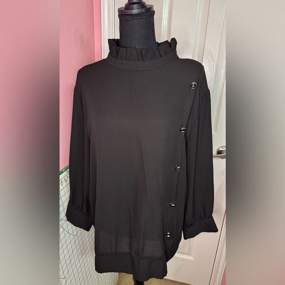 New York & Company | Tops | Nwt Jeweledbutton Ruffled Blouse | Poshmark